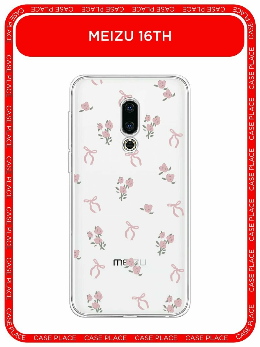 Чехол на Meizu 16th / Мейзу 16th с принтом "Розы и ленточки", прозрачный