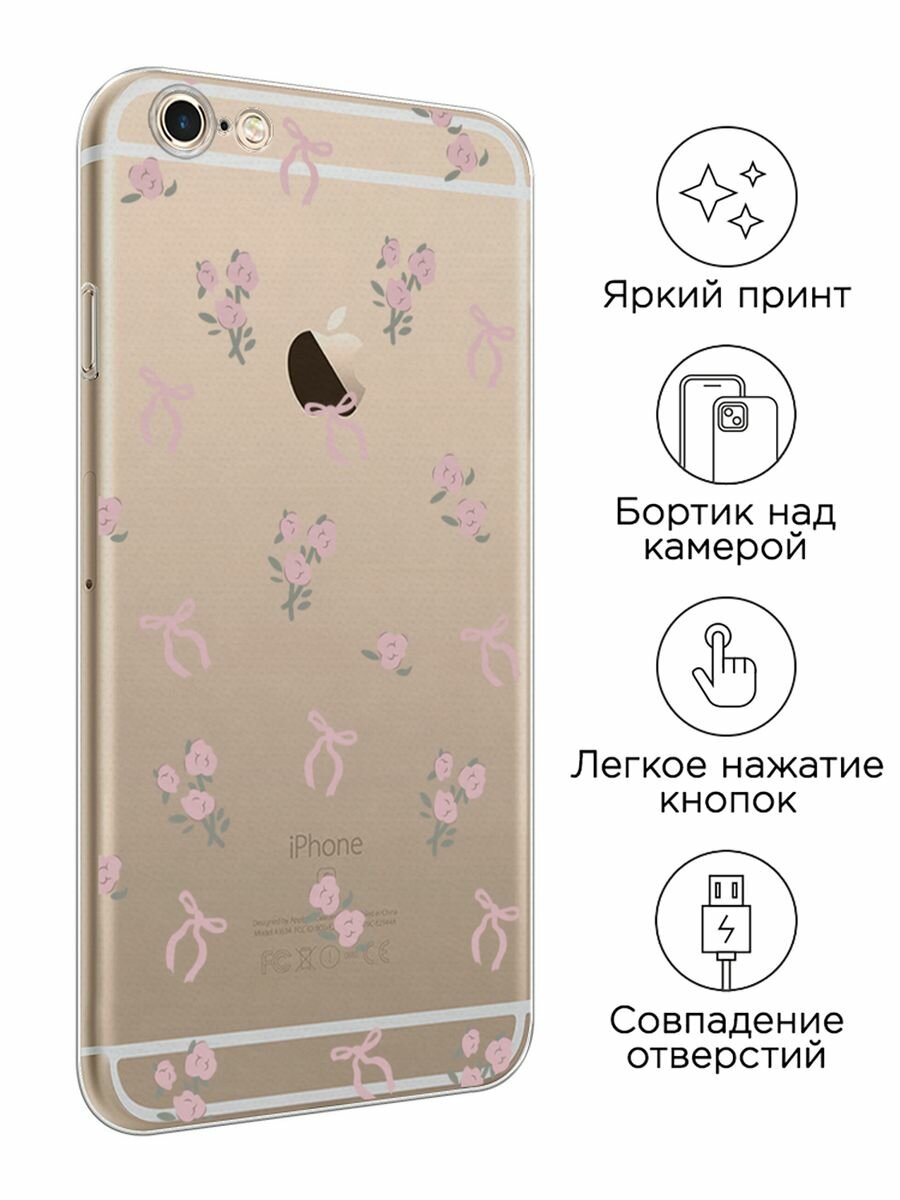 Чехол на Apple iPhone 6 Plus/6S Plus / Айфон 6 Плюс/Айфон 6С Плюс с принтом "Розы и ленточки", прозрачный — фото 1