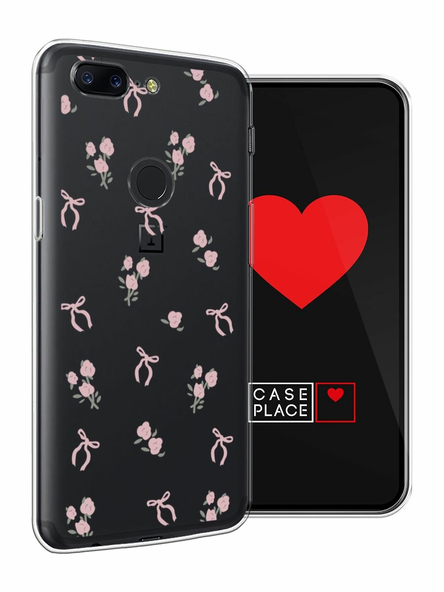 Чехол на OnePlus 5T / ВанПлюс 5Т с принтом "Розы и ленточки", прозрачный — фото 1