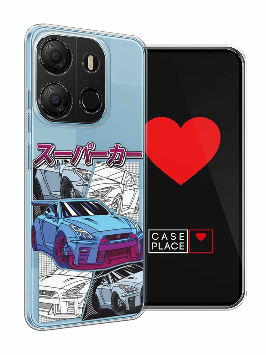 Чехол на Tecno Pop 7 / Текно Поп 7 с принтом "JDM коллаж", прозрачный — фото 1