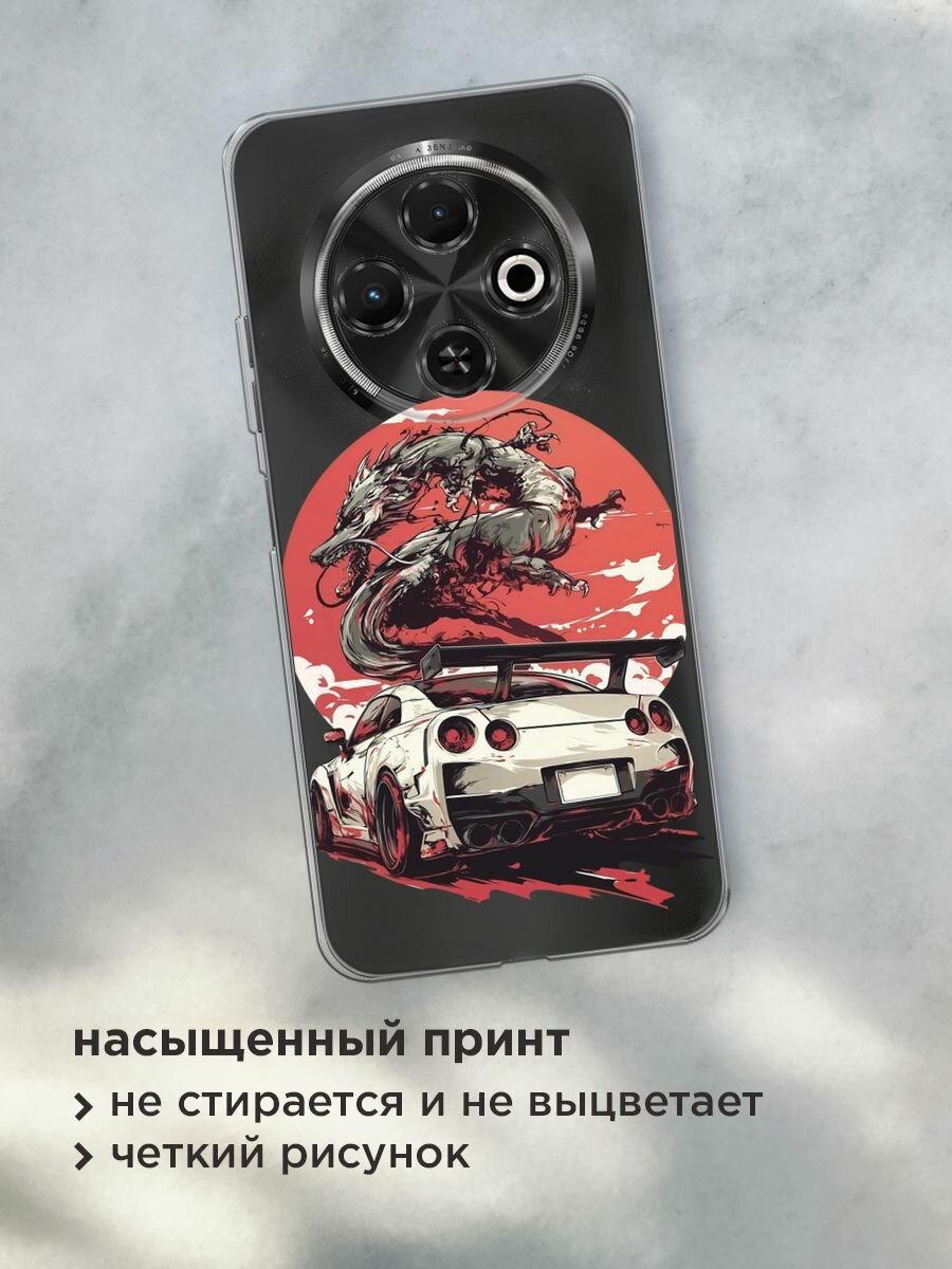 Чехол на Tecno Spark 30C / Текно Спарк 30C с принтом "Car and dragon", прозрачный — фото 1