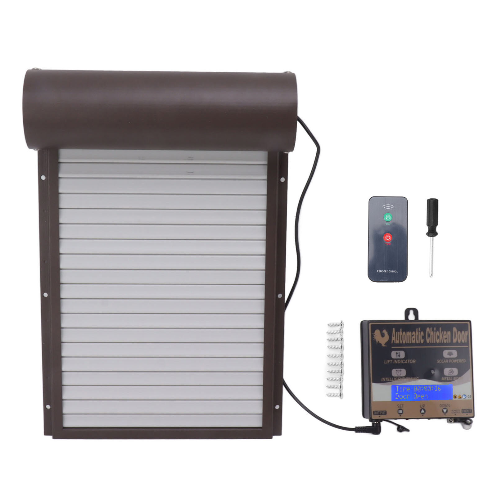 Автоматическая куриная дверная дверь Программируемая алюминиевая курятника с открытием двери с датчиком света таймера пульт дистанционного управления 3 режима коричневые