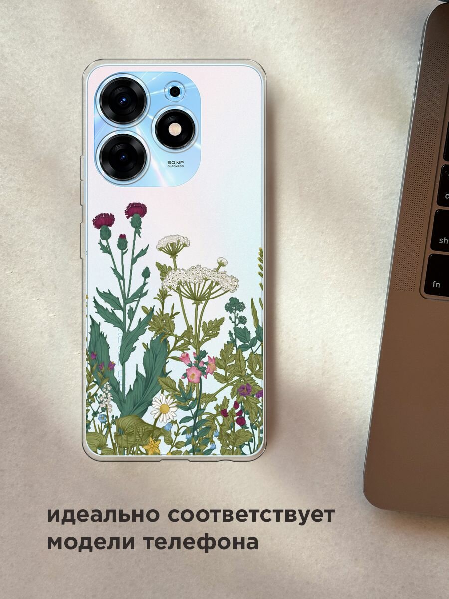 Чехол на Tecno Spark 10 Pro / Текно Спарк 10 Про с принтом "Дикие полевые цветы", прозрачный — фото 1