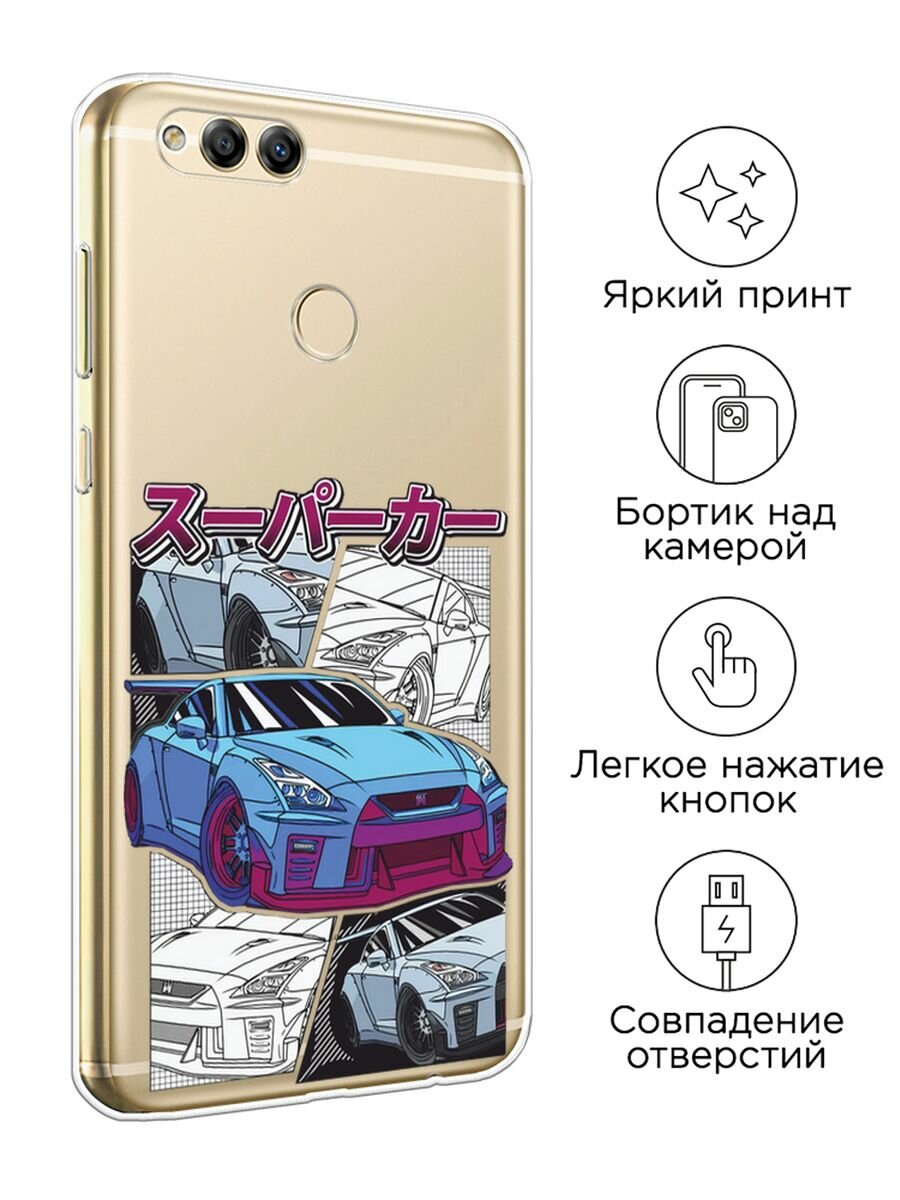 Чехол на Honor 7X / Хонор 7Х с принтом "JDM коллаж", прозрачный — фото 1