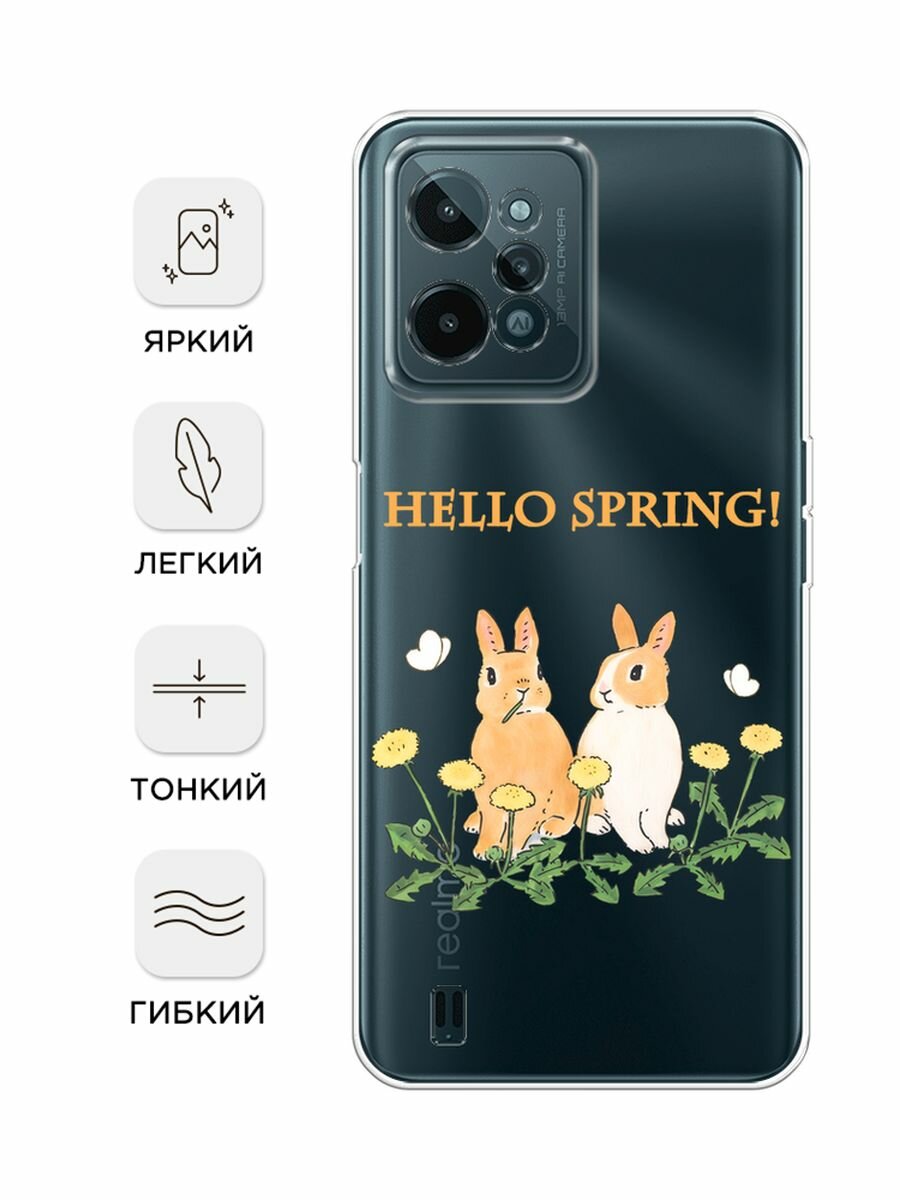 Чехол на Realme C31 / Реалми C31 с принтом "Весенние кролики", прозрачный — фото 1