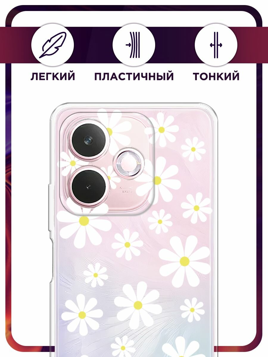 Чехол на Oppo A5 Pro / Оппо А5 Про с принтом "Большие ромашки", прозрачный — фото 1