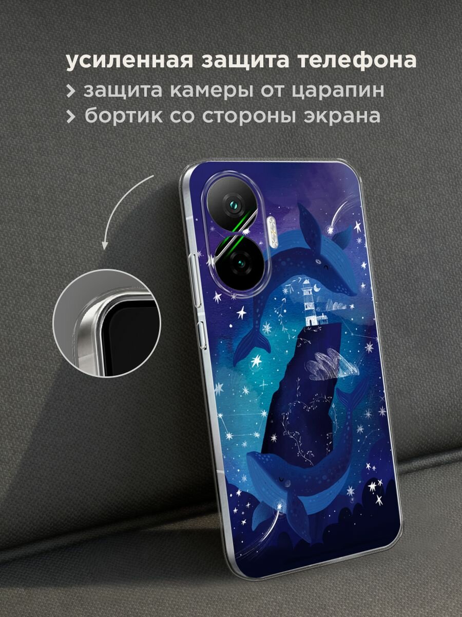 Силиконовый чехол на Poco F7 / Поко F7 с принтом "Ночные киты" — фото 1
