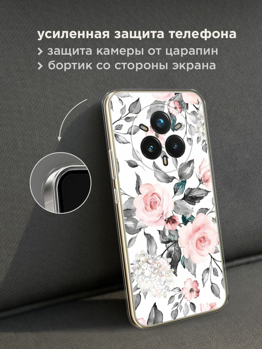 Чехол на Realme 14 Pro+ / Реалми 14 Про+ с принтом "Розы на белом" — фото 1