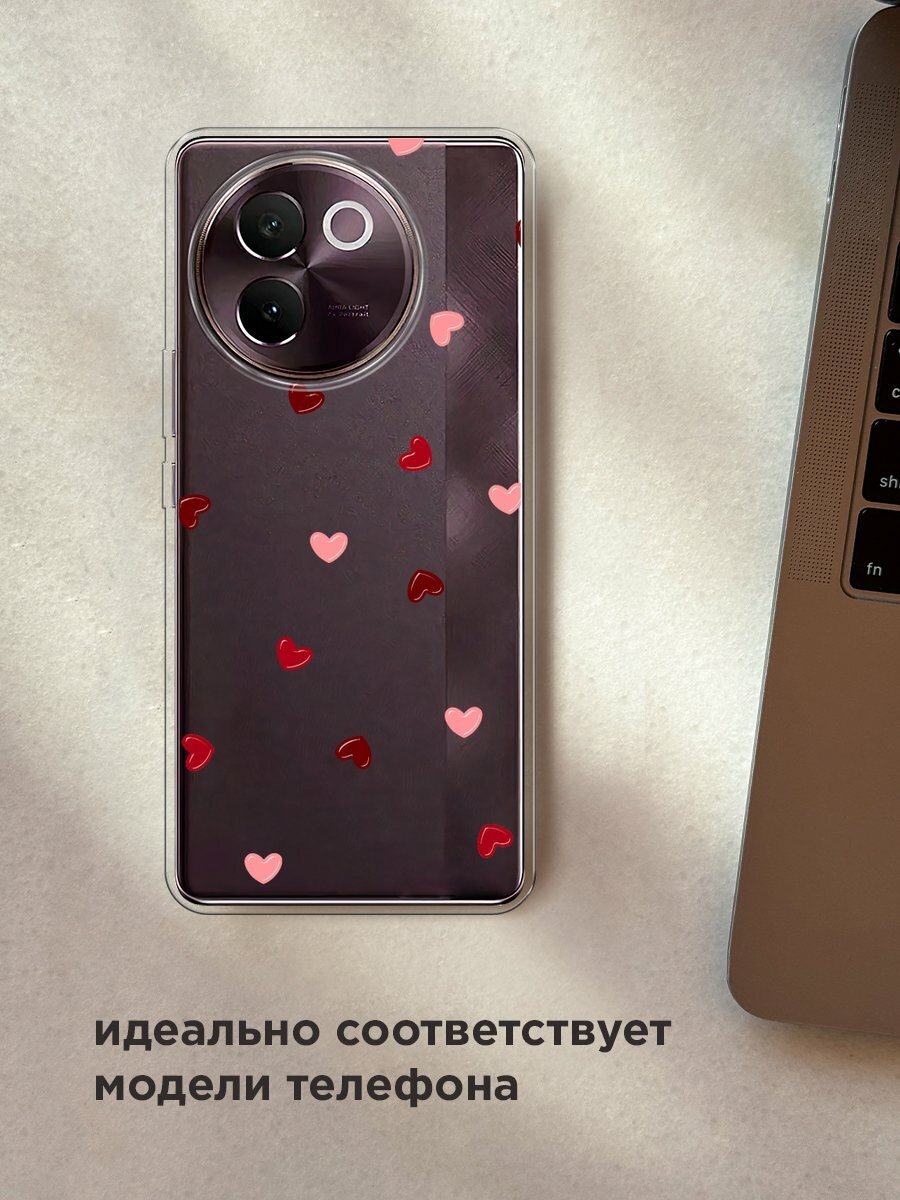 Чехол на Vivo V30e / Виво В30е с принтом "Бордовые сердечки 2" — фото 1