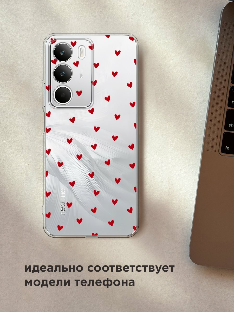 Чехол на Realme C71/P3 Lite 4G / Реалми С71/P3 Лайт 4G с принтом "Red hearts", прозрачный — фото 1