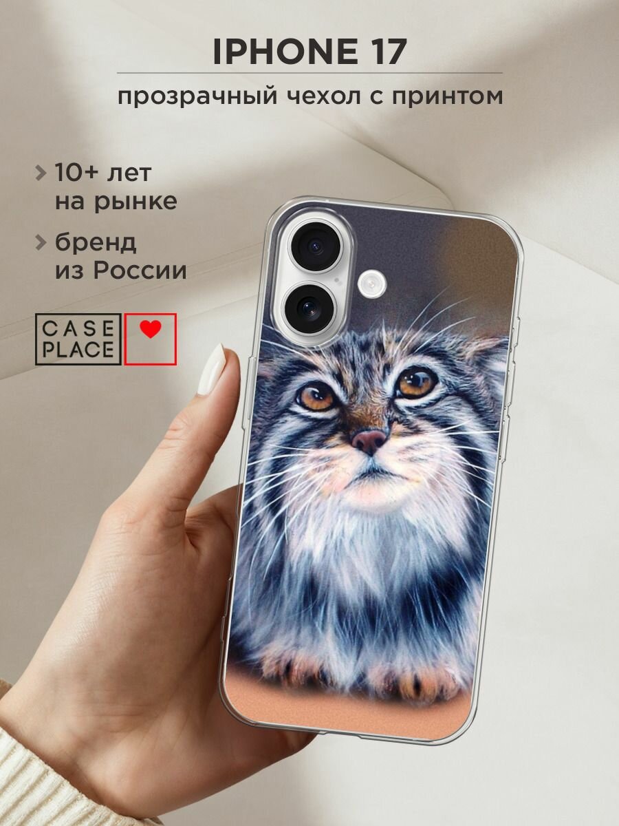 Силиконовый чехол на Apple iPhone 17 / Айфон 17 с принтом "Кот манул 2"