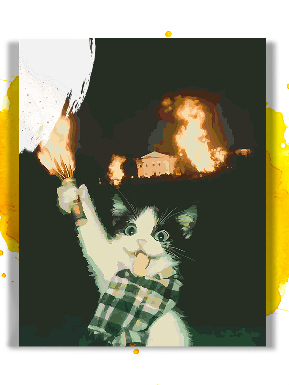 Картина по номерам на холсте Котик и пожар, 30 х 40 см