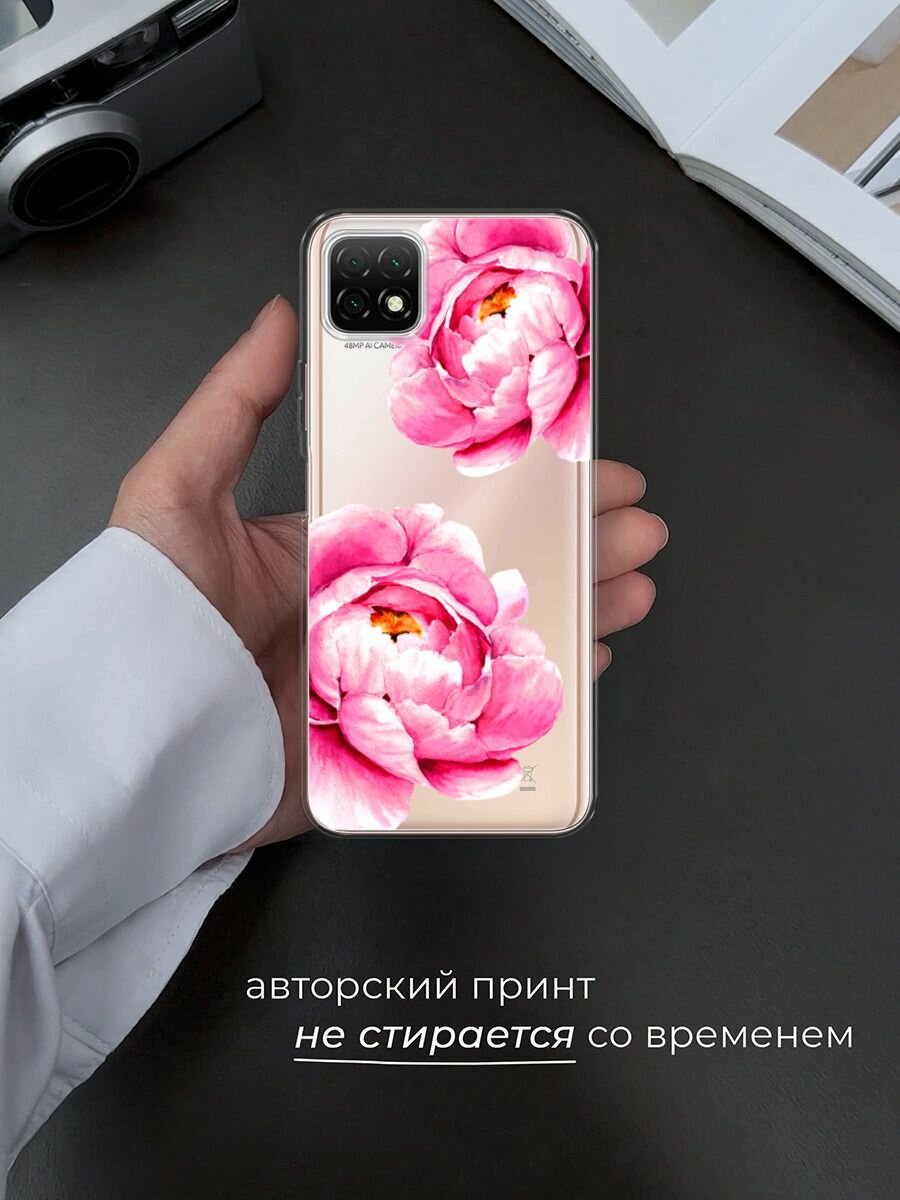 Чехол на Wiko T3 / Вико Т3 с принтом "Open peonies", прозрачный — фото 1