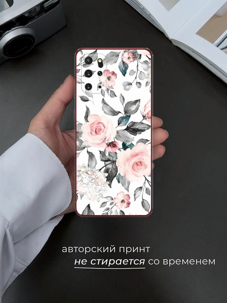 Чехол на Samsung Galaxy S20 + / Самсунг Галакси S20 Плюс с принтом "Розы на белом" — фото 1