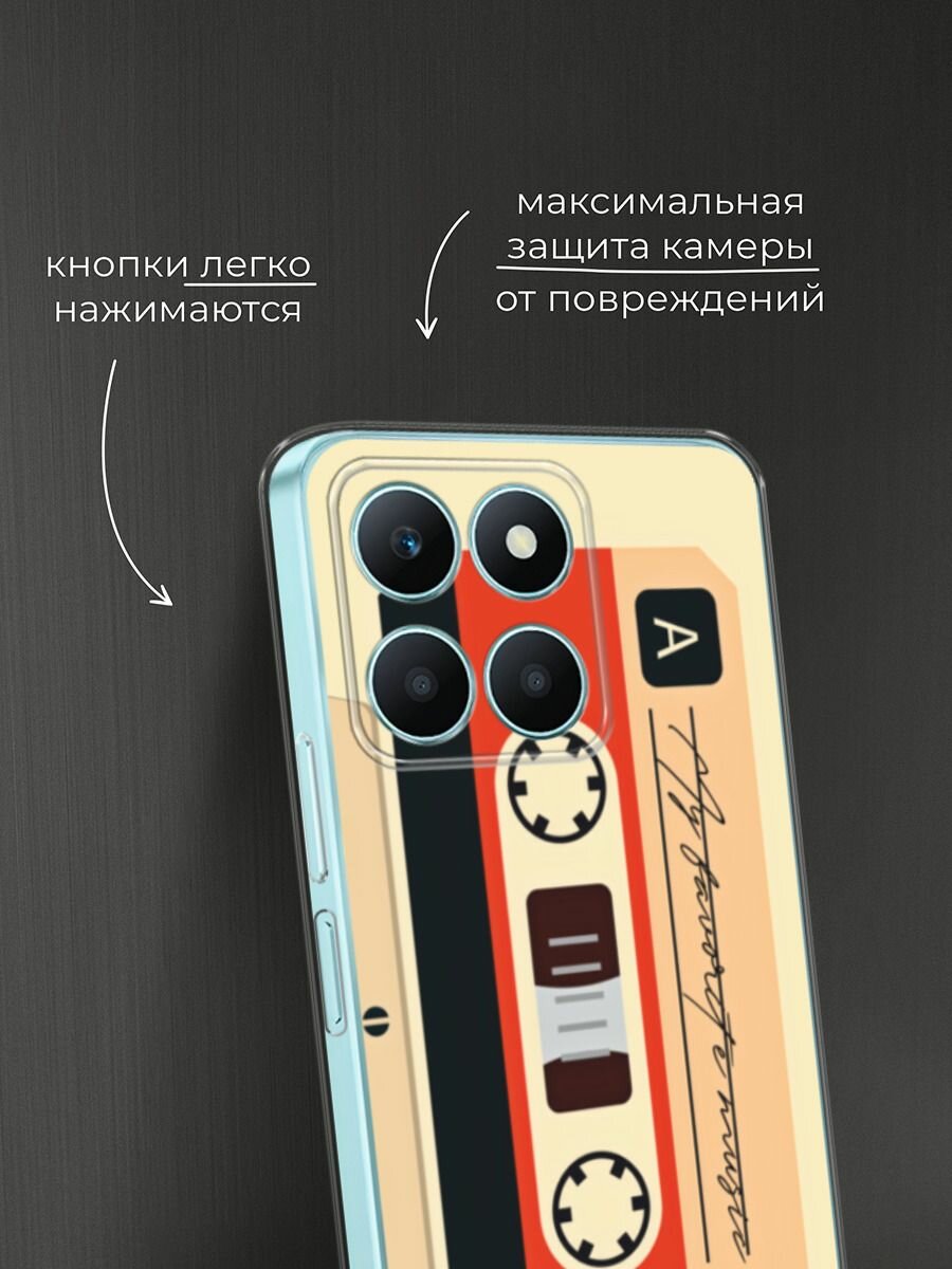 Силиконовый чехол на Honor X6A / Хонор X6A с принтом "Бежевая кассета" — фото 1