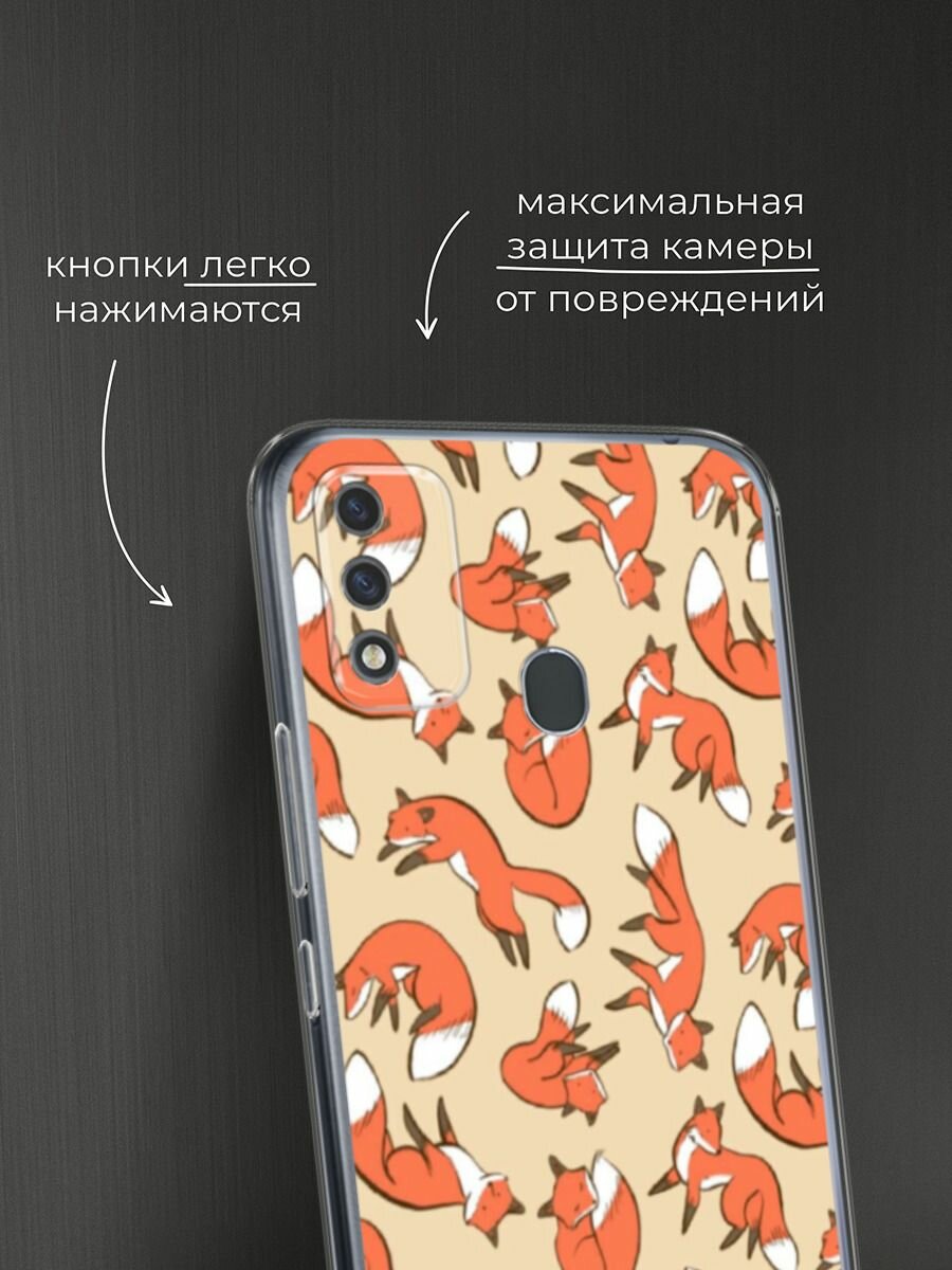 Силиконовый чехол на Itel A48 / Ител А48 с принтом "Лисички фон" — фото 1