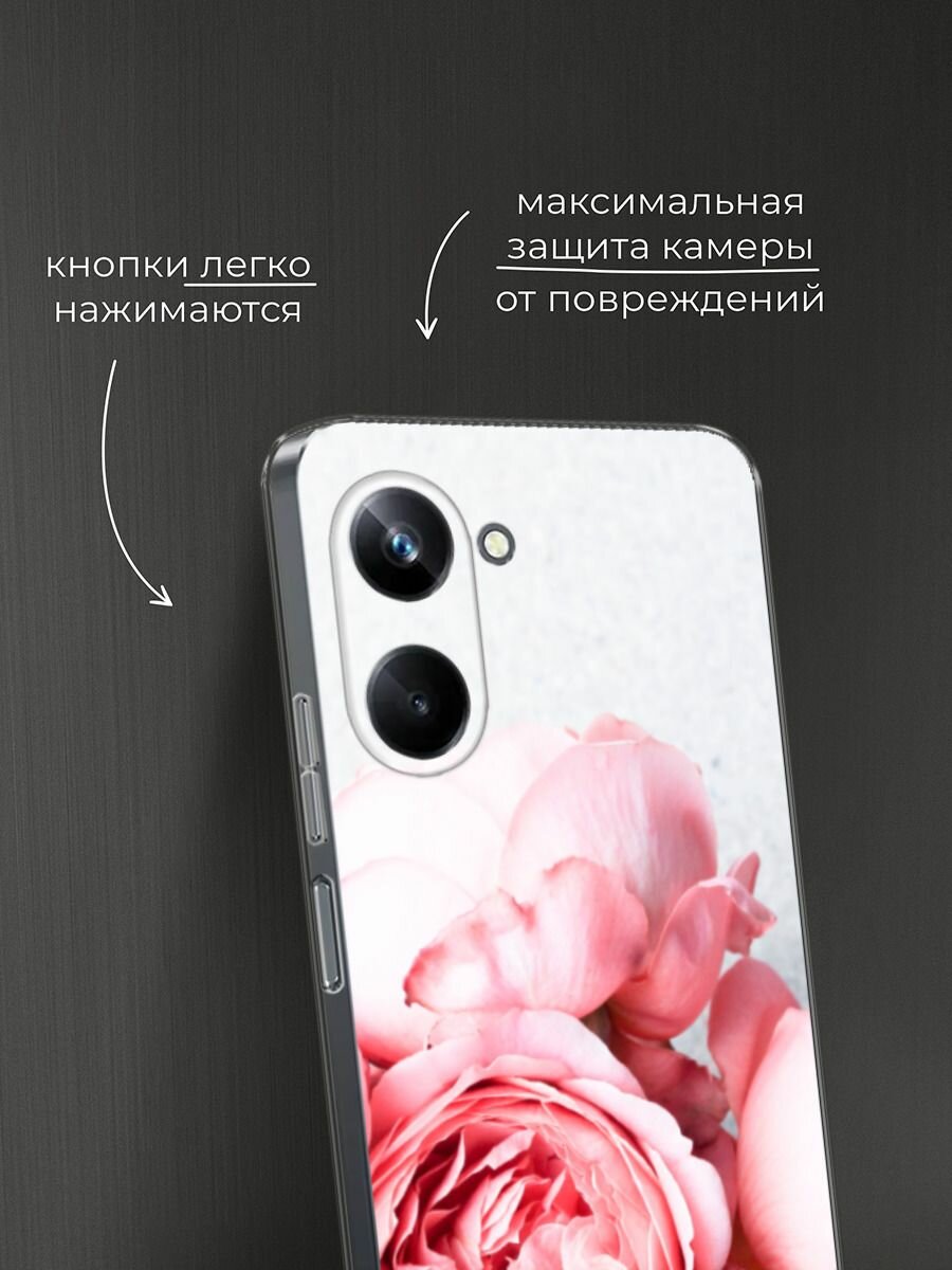 Чехол на Realme 10 Pro / Реалми 10 Про с принтом "Пионы на белом" — фото 1