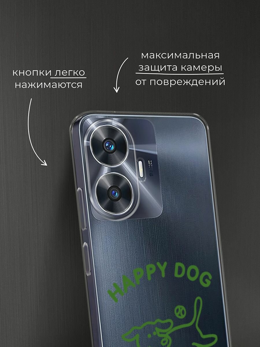 Чехол на Realme C55 / Реалми C55 с принтом "Счастливый песик", прозрачный — фото 1