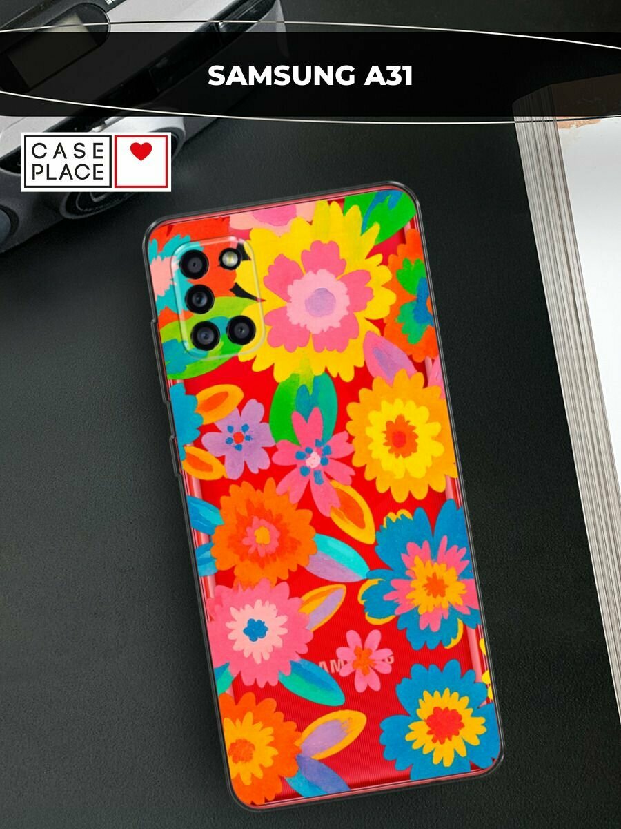 Чехол на Samsung Galaxy A31 / Самсунг Галакси А31 с принтом "Абстрактные яркие цветы", прозрачный