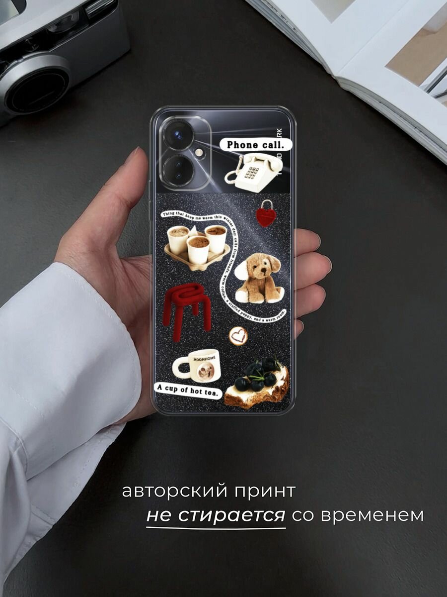Чехол на Tecno Spark 9 Pro / Техно Спарк 9 Про с принтом "Phone call", прозрачный — фото 1