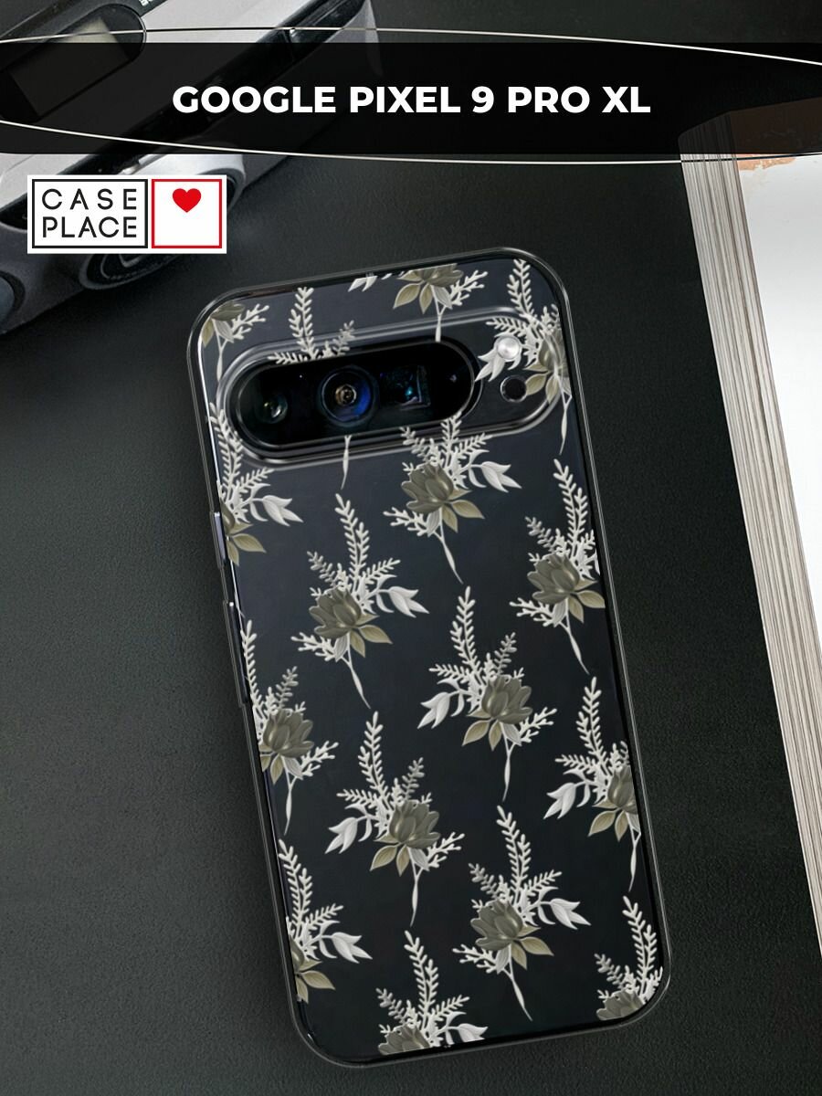 Чехол на Google Pixel 9 Pro XL / Гугл Пиксель 9 Про XL с принтом "Паттерн цветы сепия"
