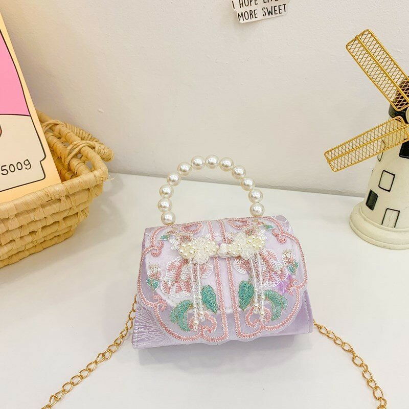 Детская милая сумка через плечо принцесса с жемчужными украшениями для ежедневного использования
