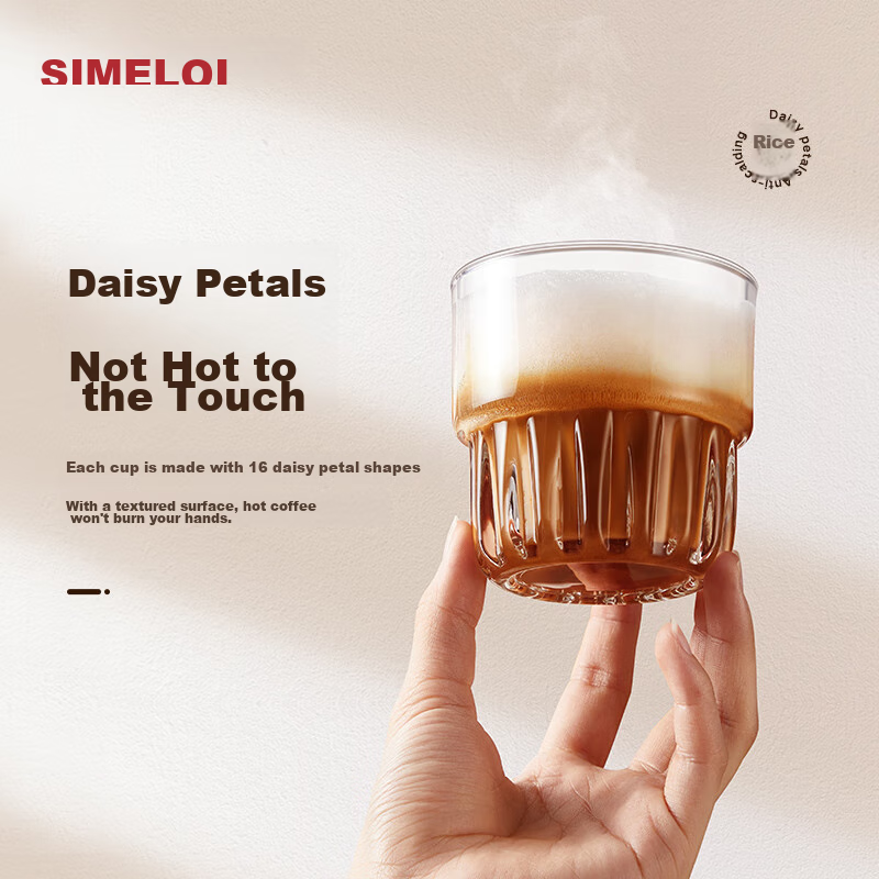 SIMELO High-Quality Glass Coffee Cup, Italian Espresso Cup, Iced Americano Cup, Latte Cup, Finland 300ML