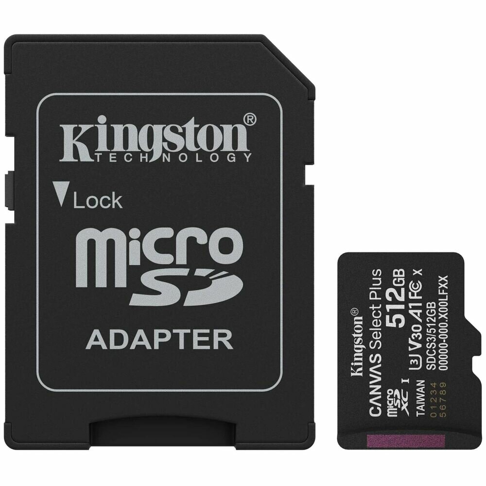 Карта памяти Micro SecureDigital 512Gb Kingston Canvas Select Plus (SDCS3/512GB) + SD адаптер