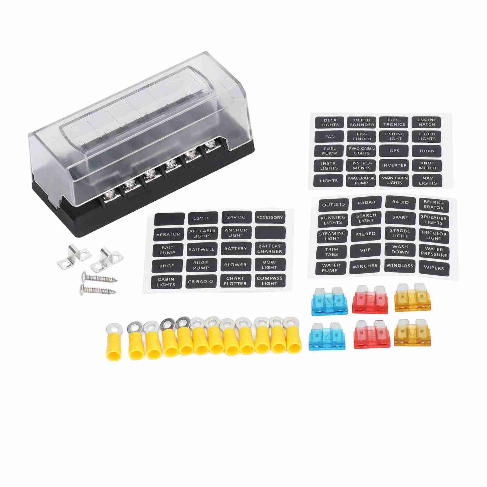 6 Way Blade Fuse Block с индикатором 30A водонепроницаемые теплостойкие для автомобилей RVS Яхты Корабли 12-32 В