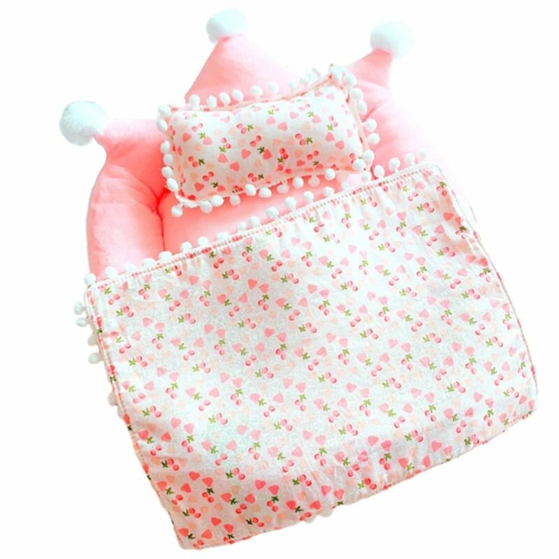 20 см хлопчатобумажные кукольные постельные принадлежности из трех частей, стеганое одеяло, матрас, подушка-розовая вишневая кровать