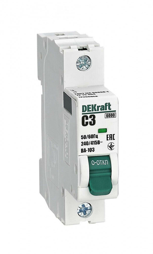 Автоматический выключатель DEKraft ВА-103, 1P, 3 А, C, 6кА, новый