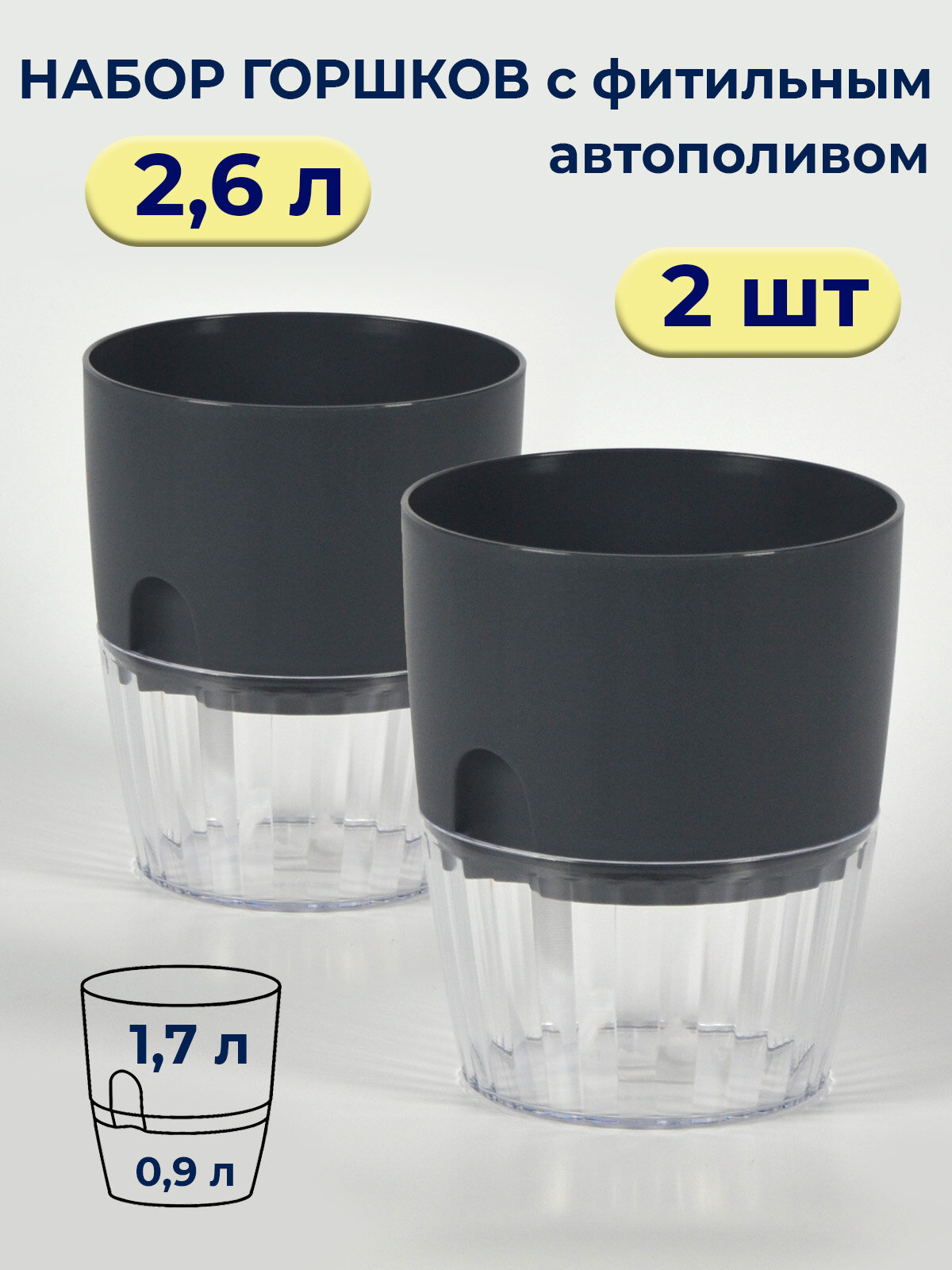 Горшок для цветов комнатных 2 л + кашпо 0,9л / 2 шт в наборе