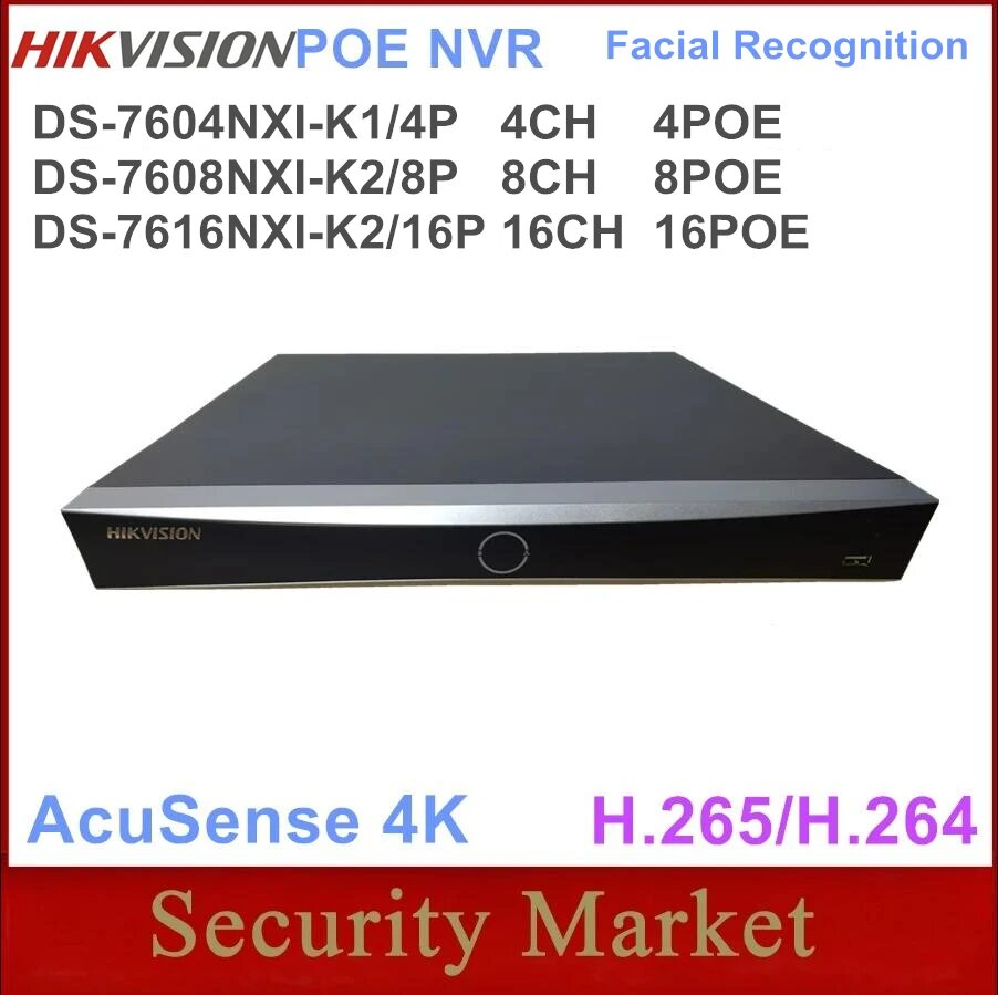 Hikvision 4/8/16-ch PoE 1U K Series AcuSense 4K NVR DS-7604NXI-K1/4P DS-7608NXI-K2/8P DS-7616NXI-K2/16P Европейская вилка (EU Plug), Нет, 16 каналов