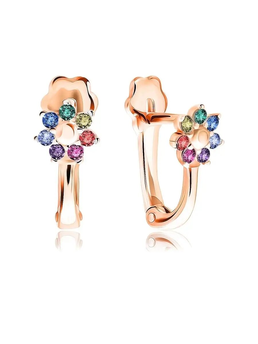 Серьги, серебро, 585 проба, золочение, фианит