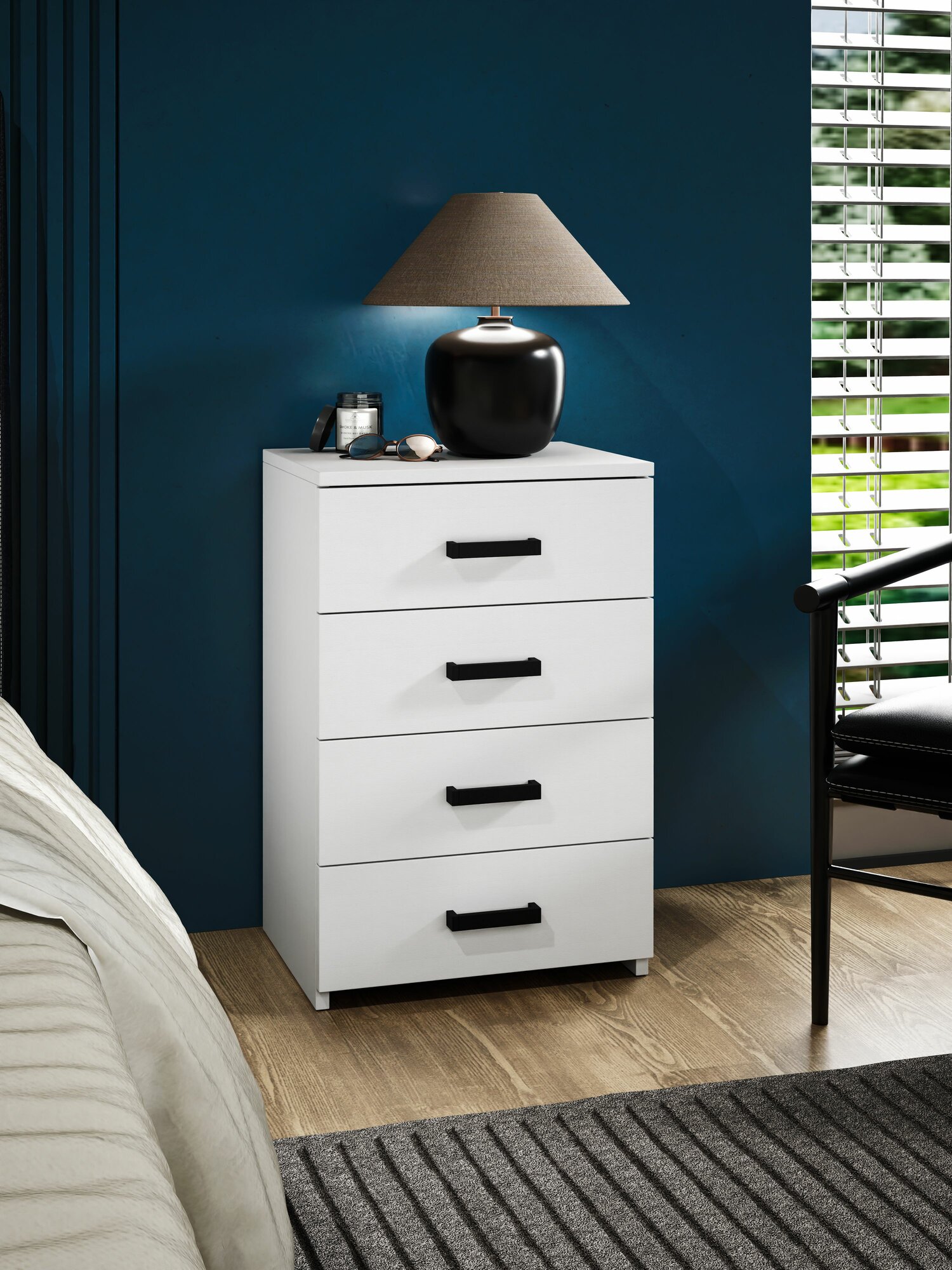 Тумба Парма-8 белый с 4 ящиками, прикроватная, для прихожей, под стол, в коридор, в спальню, офисная