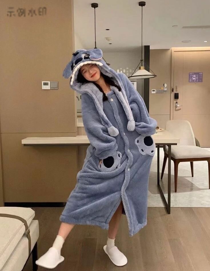 Халат  Базовая коллекция, размер one size, голубой, серый — фото 1