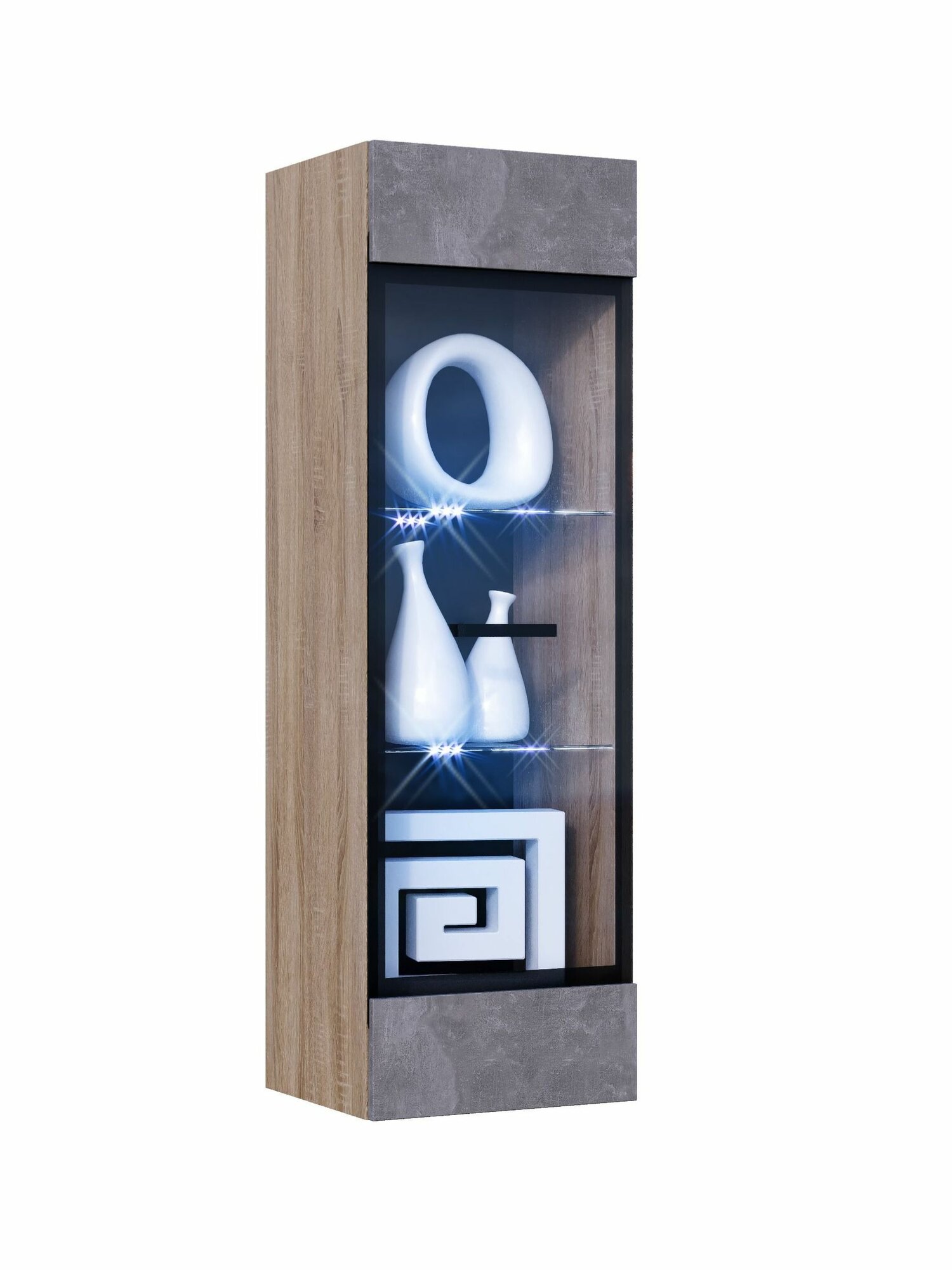 Шкаф-пенал стекло Нэнси NEW навесной 400х1280х346 (Бетон светлый/Сонома)