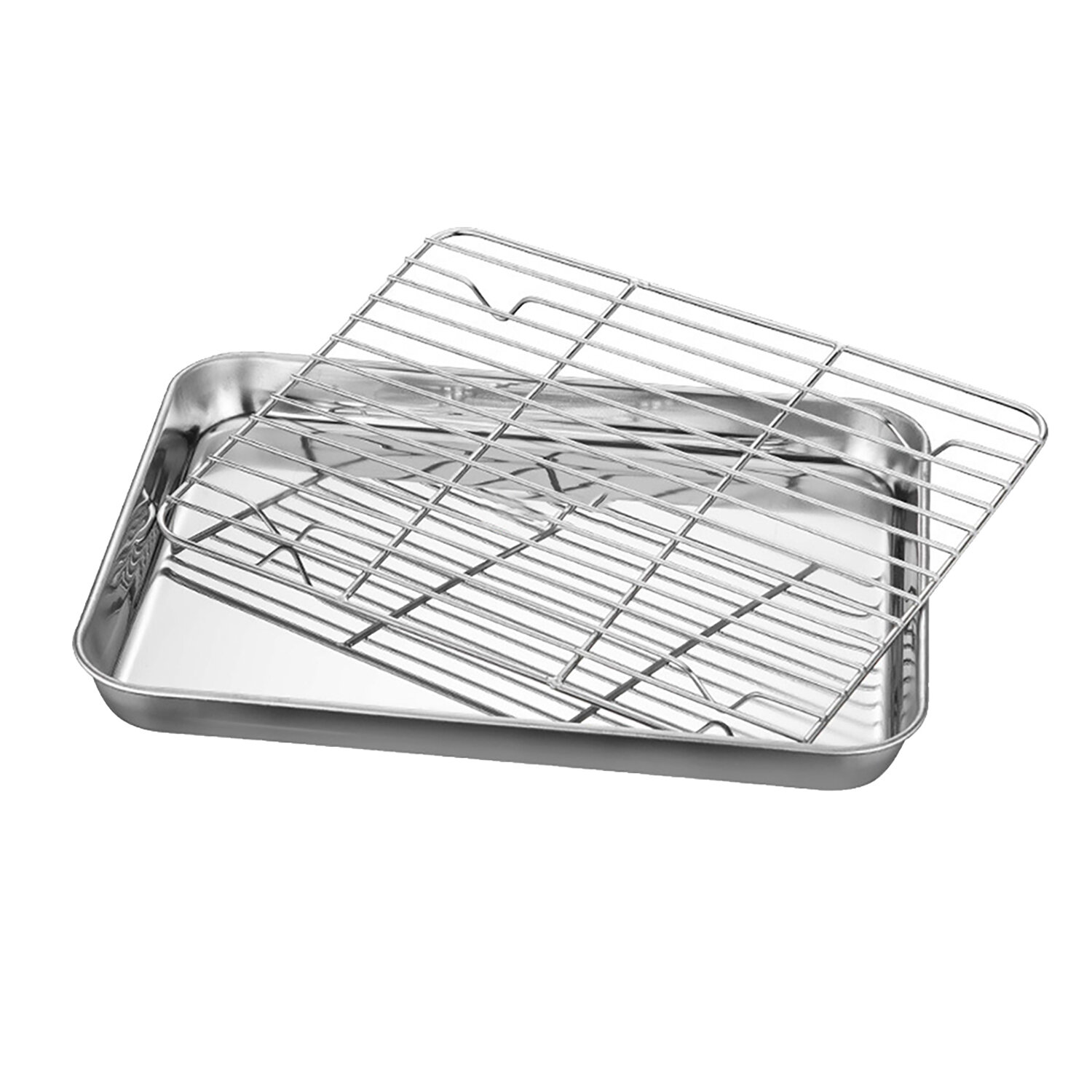 Набор жаропрочный стальной плоский поддон для выпечки с сеткой Квадратная плита для барбекю с решеткой для охлаждения Сливной поддон Плита для выпечки Треллис для барбекю Посуда для выпечки (40*30*2.5см) Материал нержавеющая сталь Цвет серебристый Размер