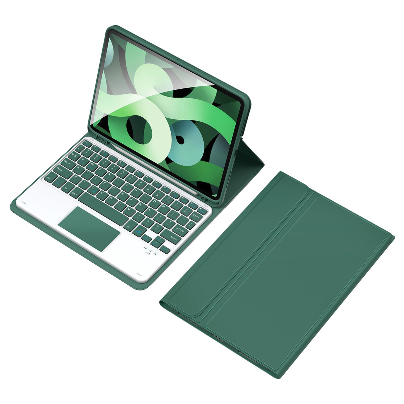 Беспроводная BT клавиатура USB-keypad с чехлом из ПУ кожи для планшета, совместимая с iPad Air2 9.7 дюймов/ iPad 9.7 дюймов (2017)/ iPad 9.7 дюймов (2018)/ iPad Pro 9.7 дюймов, цвета Черный/Розовый/Желтый/Зеленый/Темно-зеленый/Фиолетовый/Синий, материал