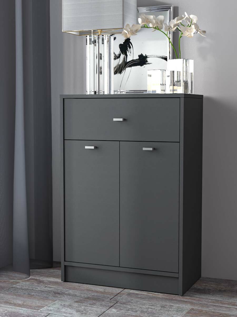 Комод для вещей деревянный в прихожую с ящиком и дверками 60*88.8*33.4, графит