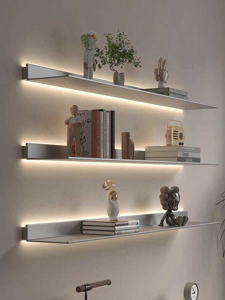 Настенная подвесная полка со светодиодной подсветкой алюминиевая глубина 20 см ширина 40–120 см с трансформатором