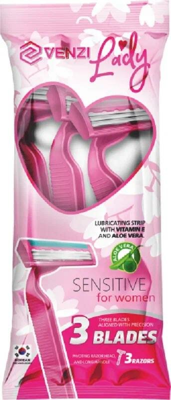 Бритвенные станки Venzi "S3", Lady, одноразовые, 3 лезвия, в пакете, 3 шт