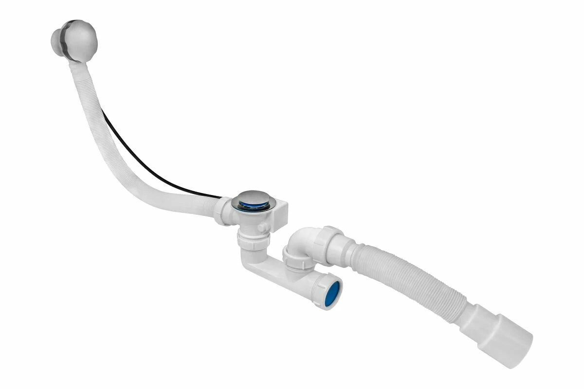 Сифон для ванны 50 мм, полуавтомат, с переливом, гофротрубой 40x40/50