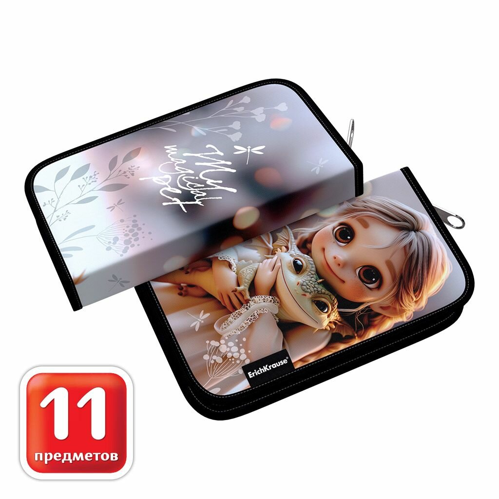 Пенал-книжка с наполнением Мэджик Пэт текстиль 110х205мм 1 отд. ErichKrause