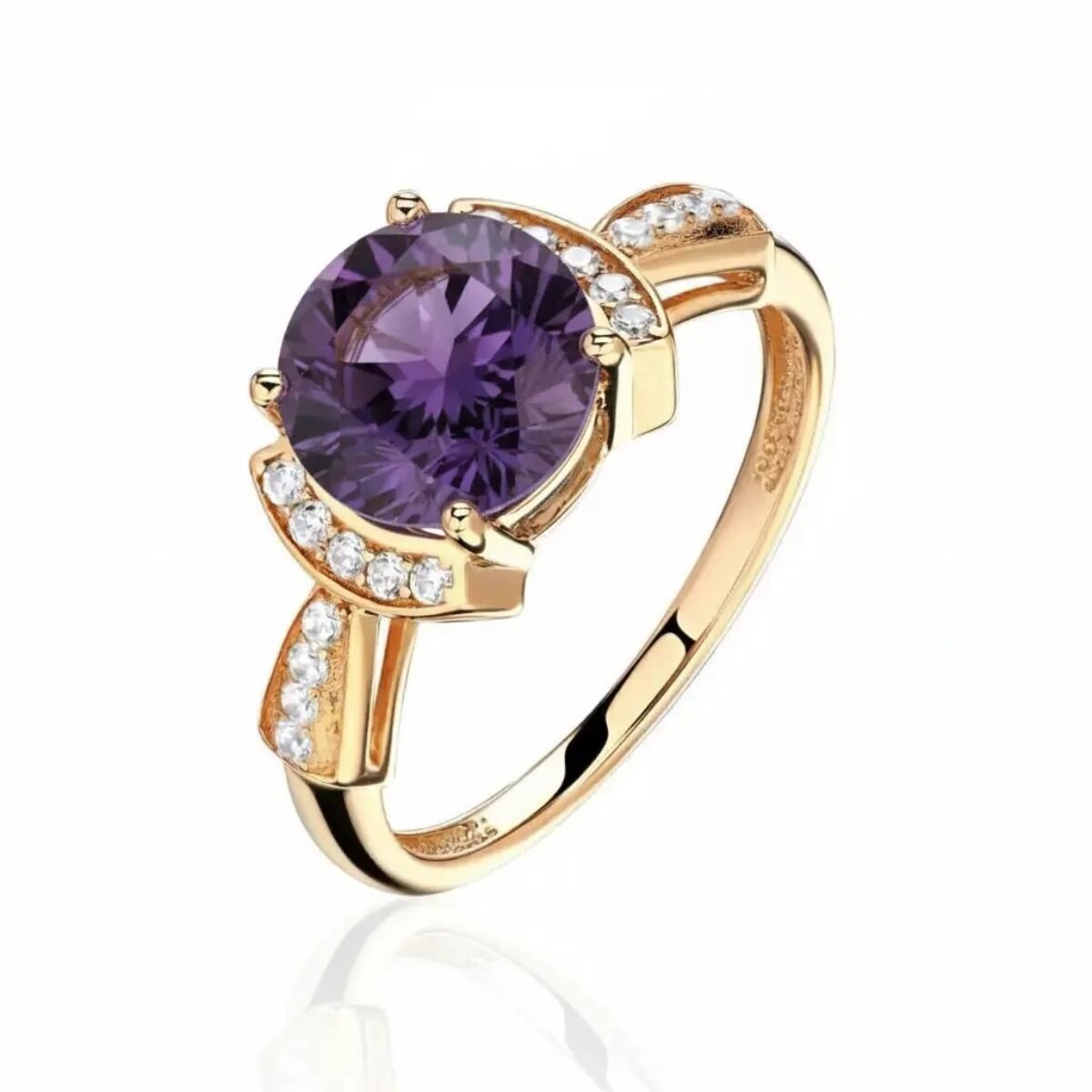 Кольцо, красное золото, 585 проба, фианит, аметист