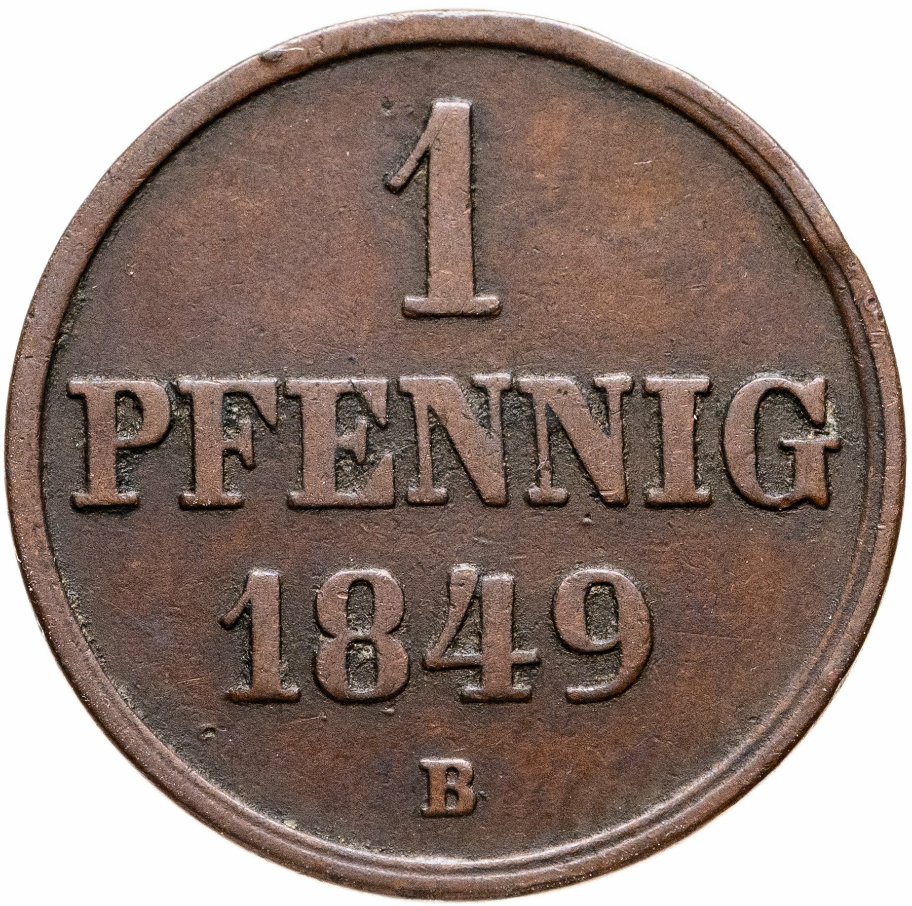 Ганновер 1 пфенниг 1849, Медь, в сохранности VF-XF