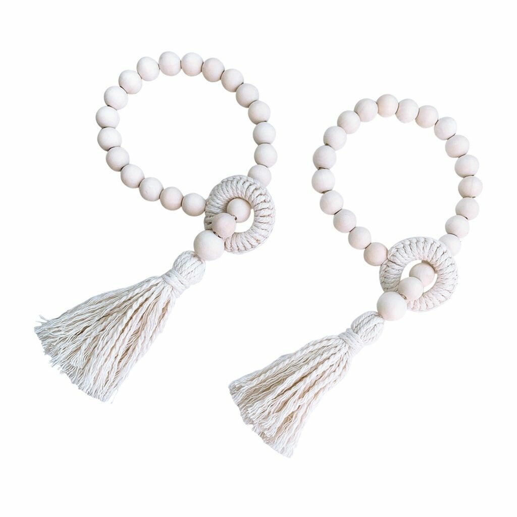 Ремешки для занавесок из деревянных бусин с кисточками-Ремешки для штор, хлопчатобумажная веревка, с кисточками; цвет дерева