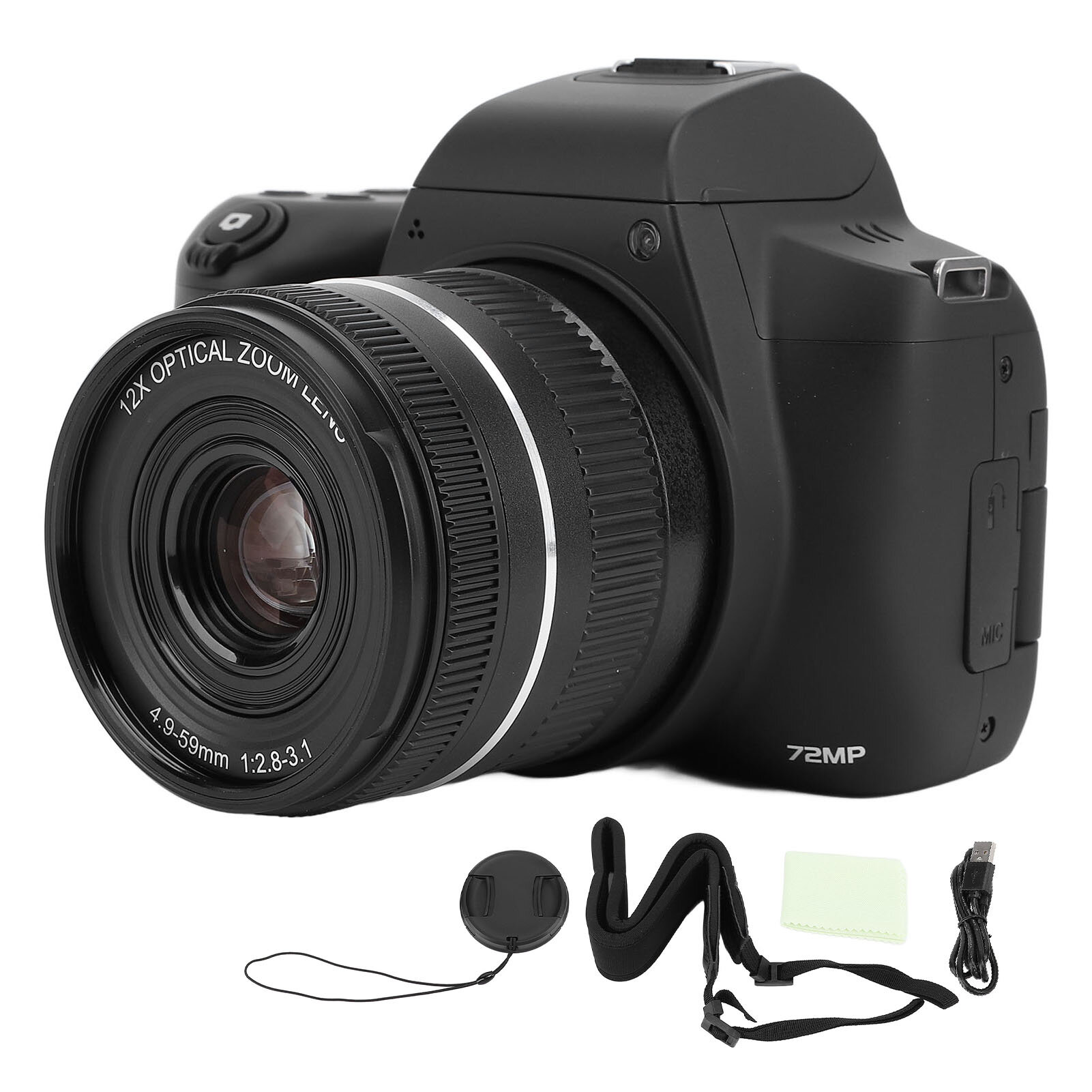 4K Digital Camera for Photography 72MP HD 12x Zoom Autofocus Micro SLR with Telescopic Lens 3 Inch IPS Screen Beginners