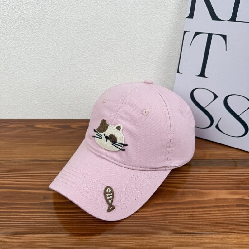 Новая летняя универсальная бейсболка с милым котенком и рыбкой с маленьким лицом, простая и дышащая летняя бейсболка с защитой от солнца с рисунком мультфильма