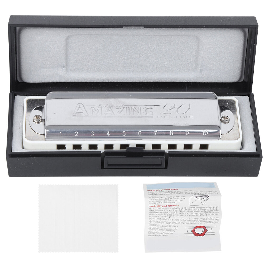 Blues Harmonica 10 -Hole Fortionorgan e Ключ 1,0 мм латунный основание для начинающего ветровой инструмент (белый)